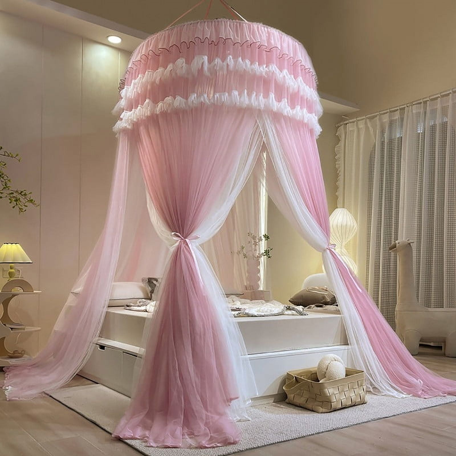 Kadahis Bed Canopy For Girls & Adults, Round Dome Lace Princess ...