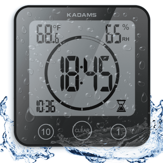 KADAMS Waterproof Shower Clock Digital Timer with Countdown, Temp ...