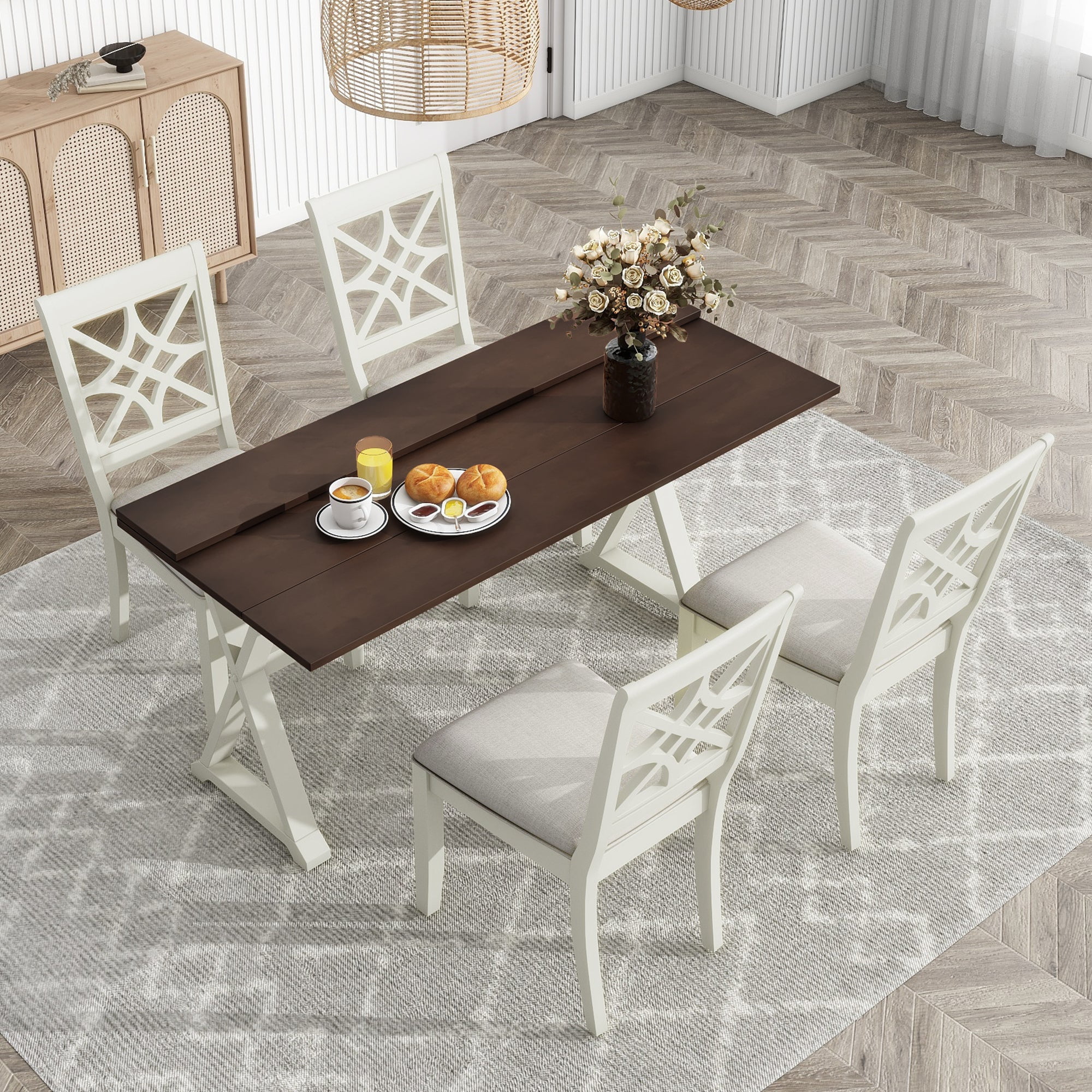 Kaden 5pc Dining Set Extendable Dining Table 4x Side Chairs - Beige ...