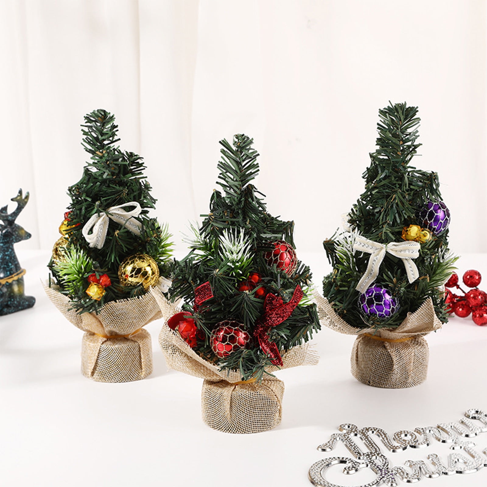 Kadlawus Under $5 ! Artificial Mini Christmas Tree Tabletop Ball Bow ...