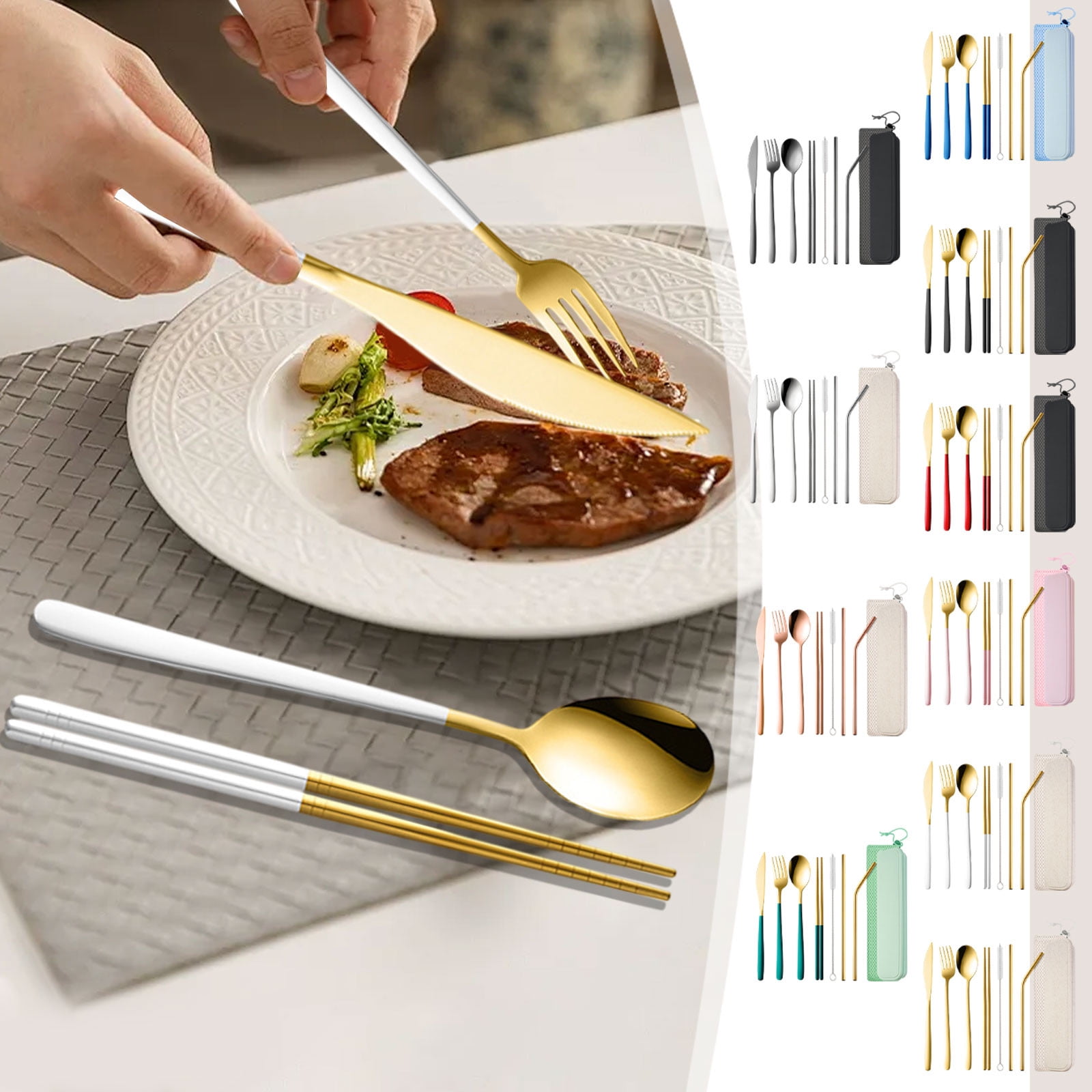 Kadlawus Under $5 ! Portable Cutlery Set 7 Piece Stainless Steel ...