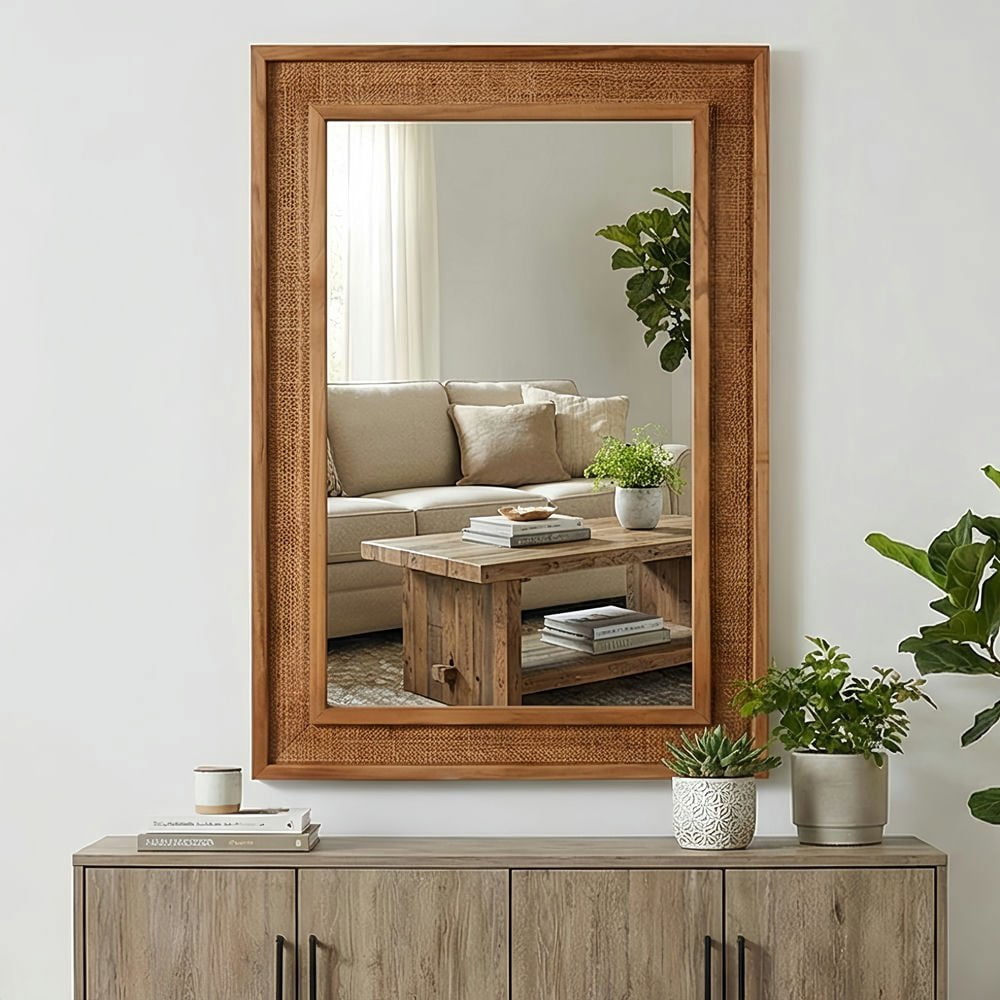 Kadyn 20"x30" Rattan Rectangle Accent Mirror, Farmhouse Style Wall ...