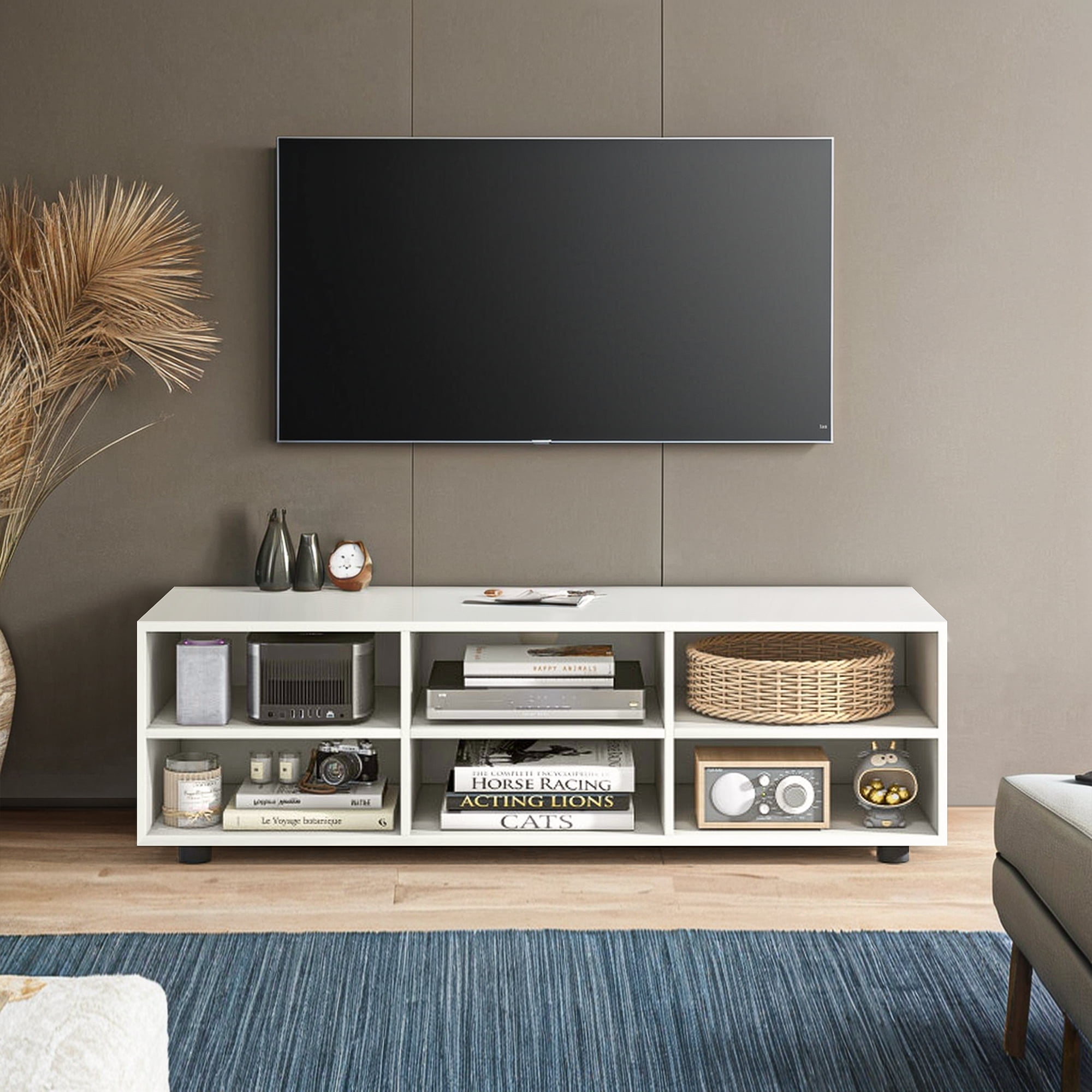 "Kadyn Modern Open Shelf 6-Compartment TV Stand, Storage for 55"" TVs ...