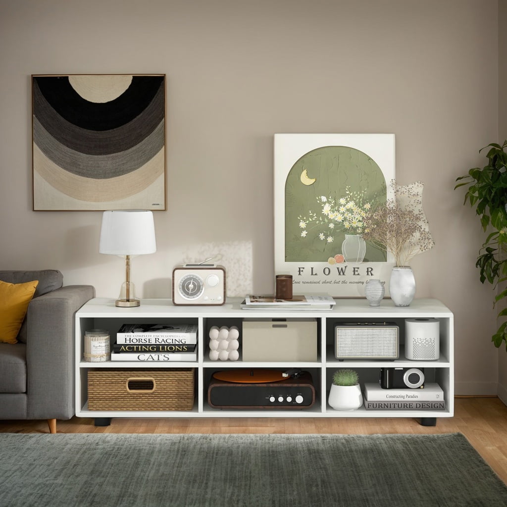 "Kadyn Modern Open Shelf 6-Compartment TV Stand, Storage for 55"" TVs ...