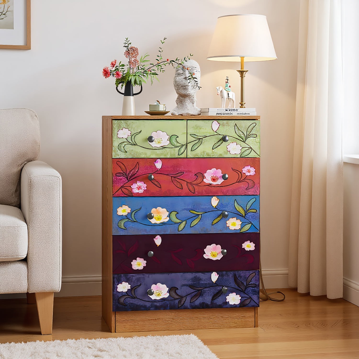 Kadyn Bedroom Dresser, Chest of Drawers,5 Layer 6-Drawer Printed ...