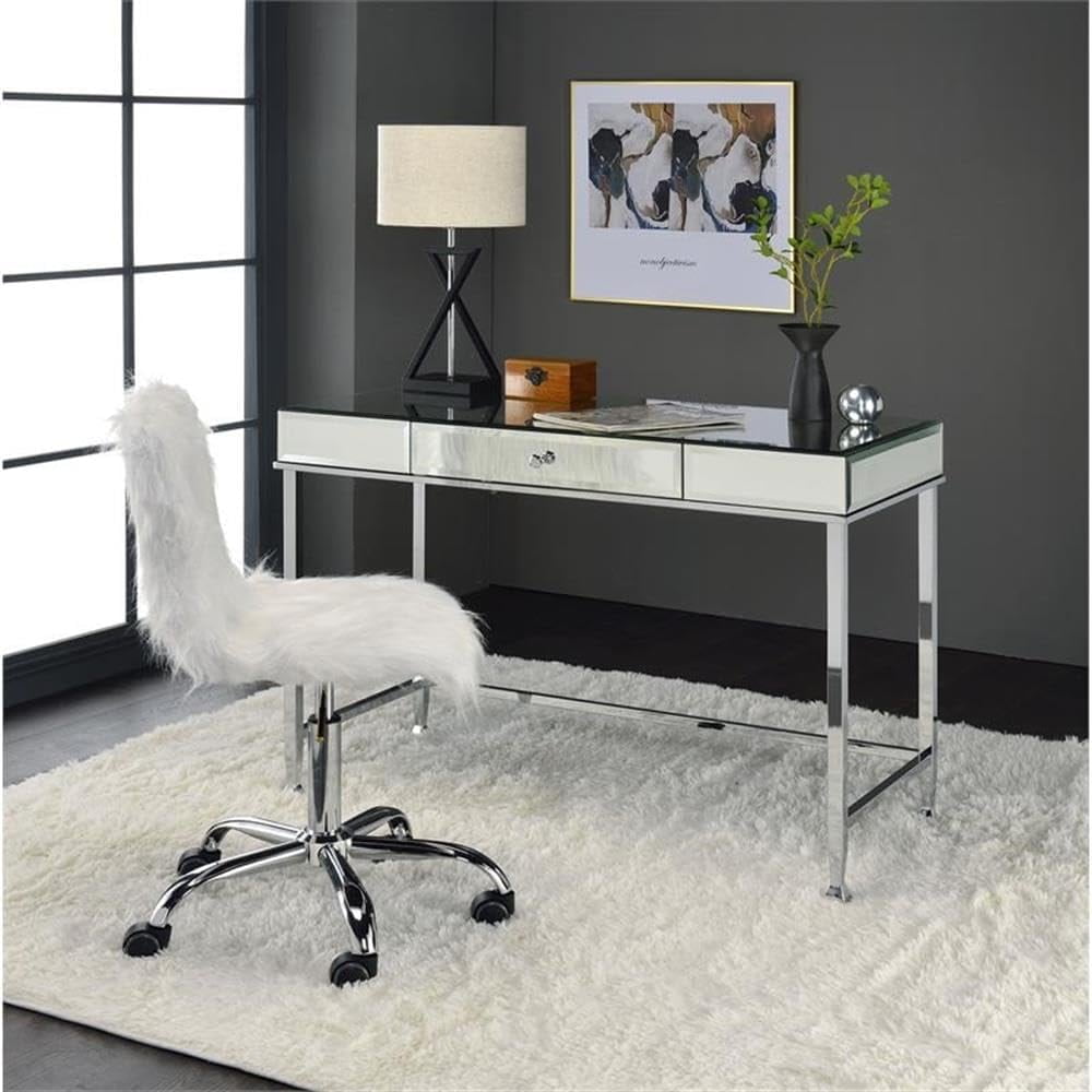 Kadyn Computer Desk, Office Desk, Study Desk,Rectangular Wood Top Writing Desk in Mirrored and ...