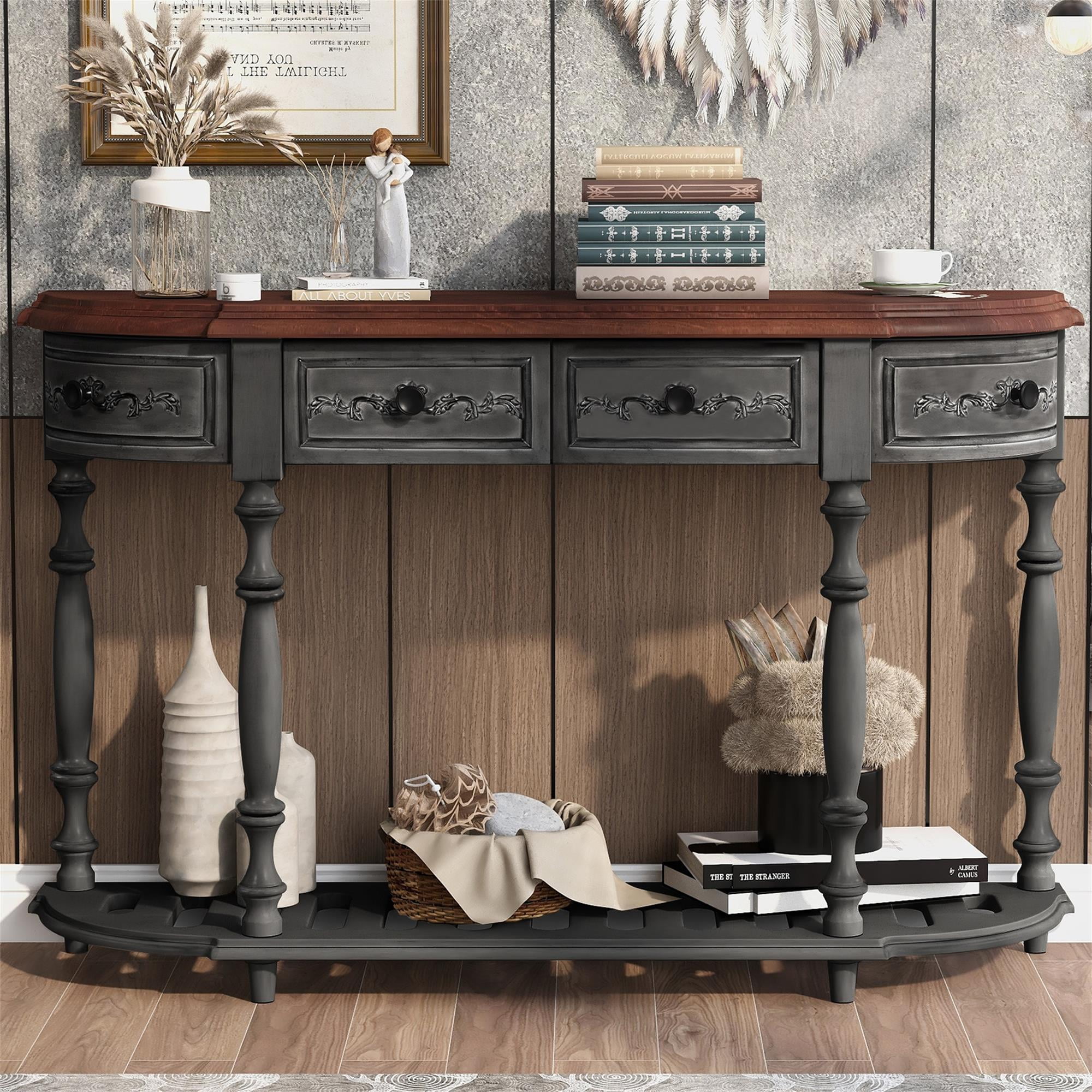 Kadyn Wooden Entry Furniture, Contemporary Curved Console Table with ...
