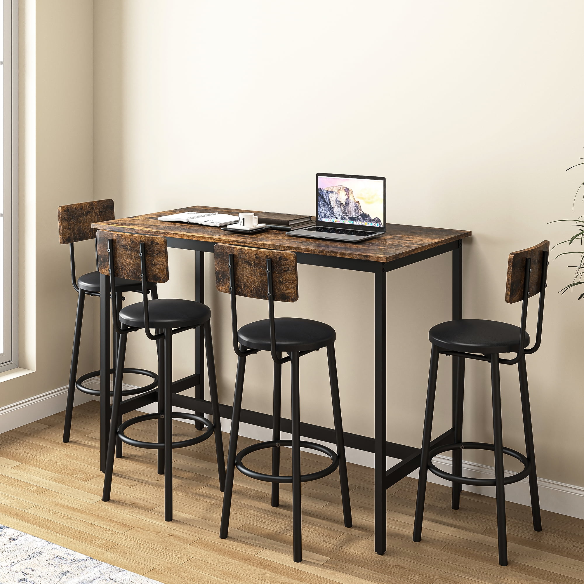Kadyn Industrial Counter Height Pub Table with Bar 5 Pieces Dining Set ...