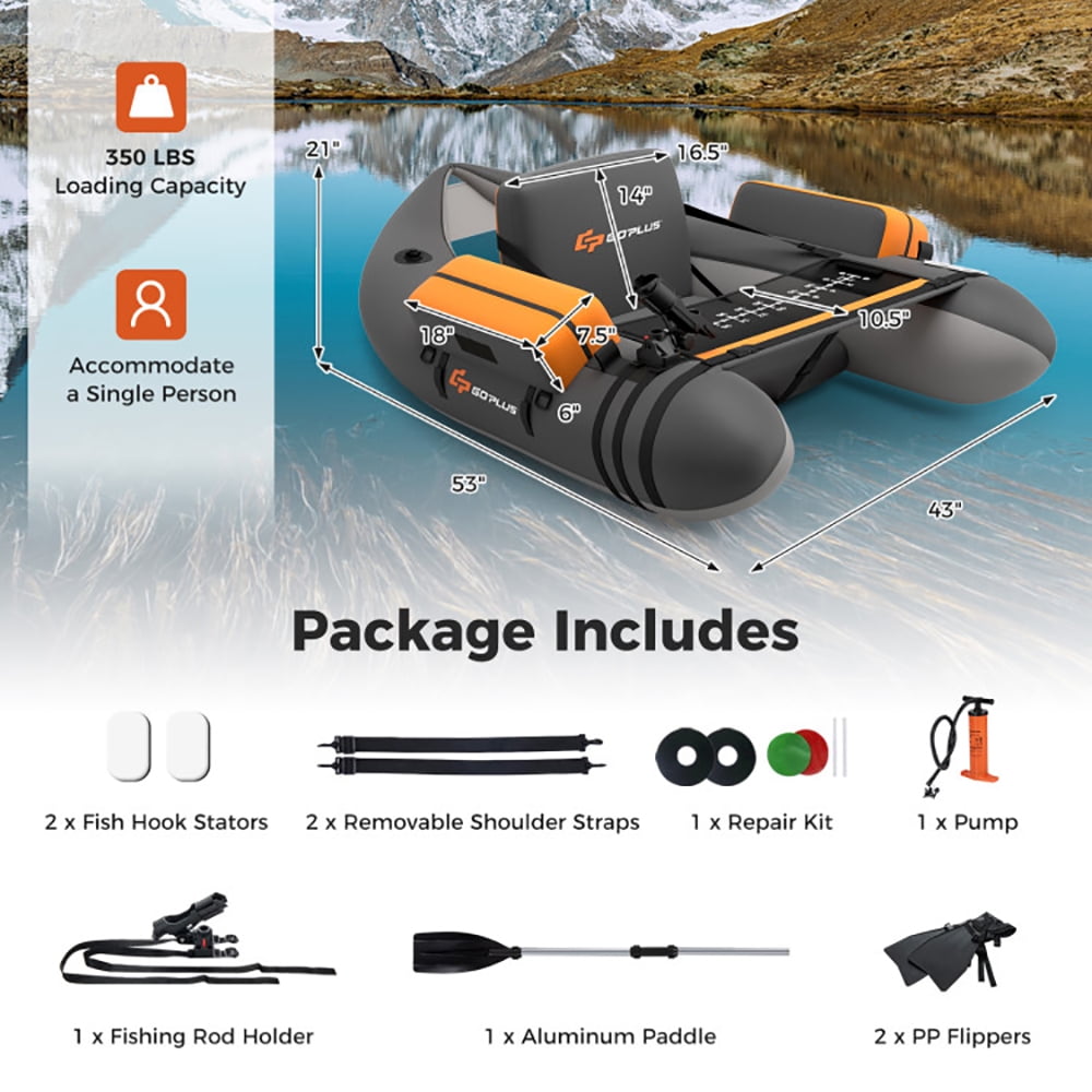 Kadyn Inflatable Fishing Float Tube, Pump, Storage Pockets, Fish Ruler ...