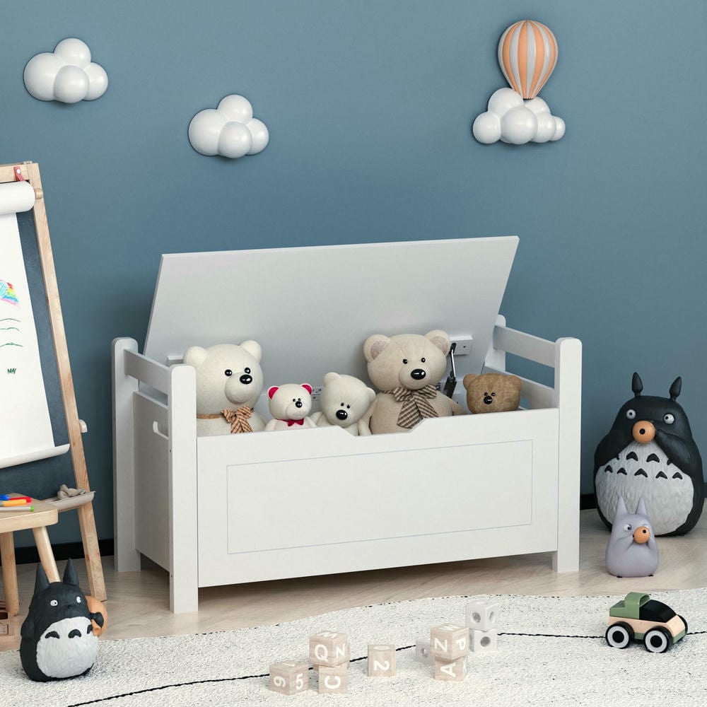 Kadyn Kids Toy Box Chest, White Rubber Wood Toy Box for Boys Girls,Shoe ...