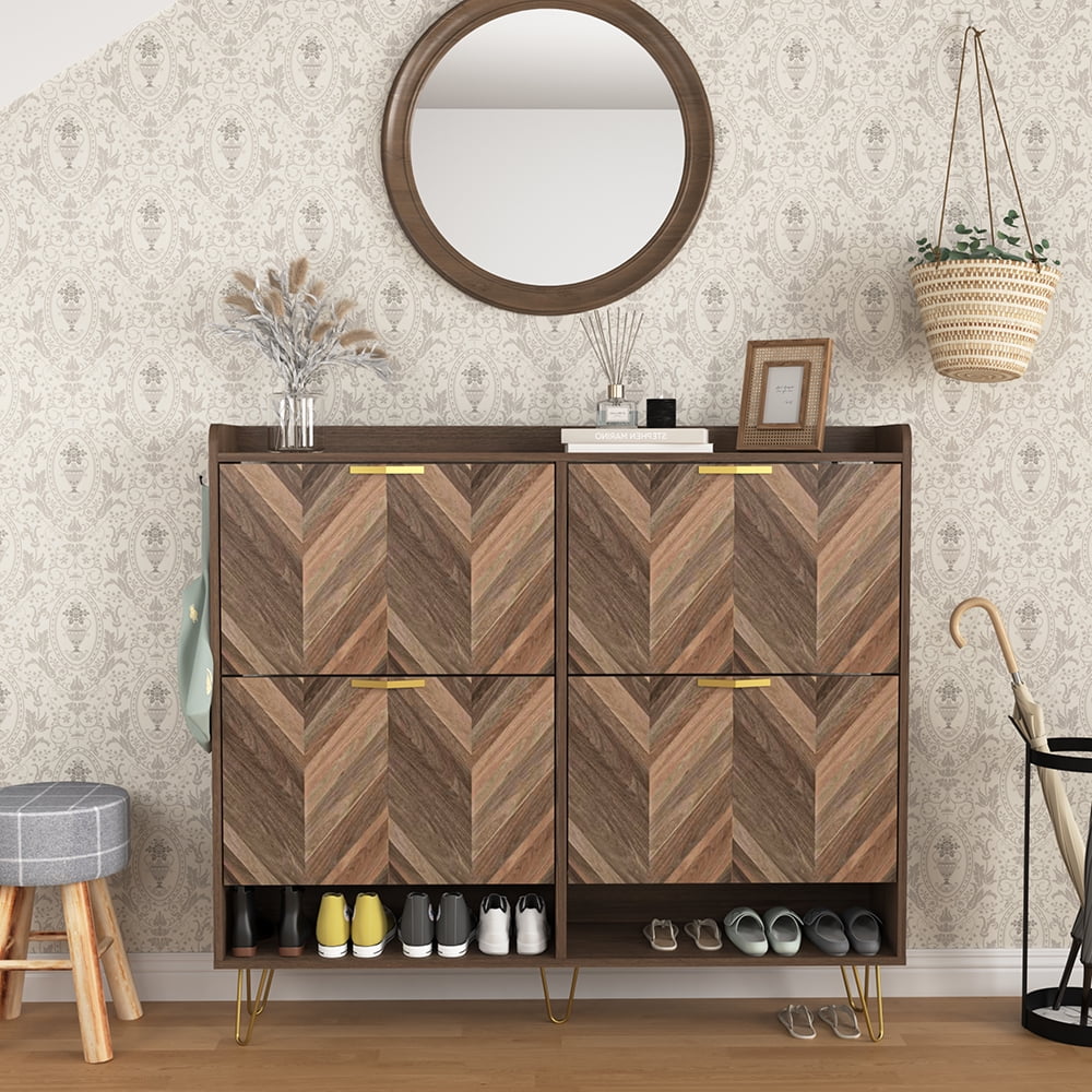 Kadyn Large Shoe Cabinet with 4 Flip Drawers, Freestanding Shoe ...