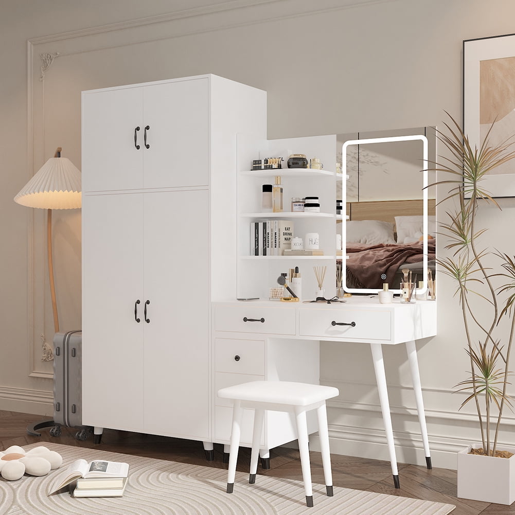 Kadyn Make Up Vanity Desk Set, Dressing Table and Chair Set, Makeup ...