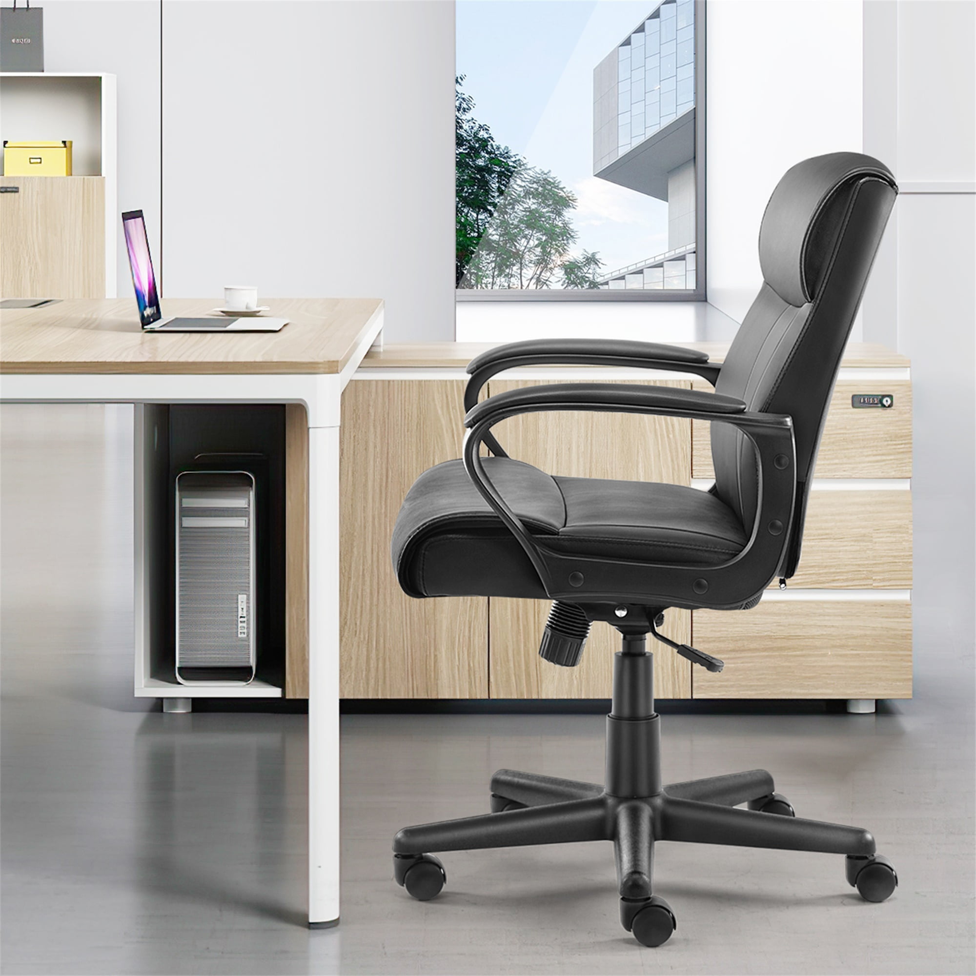 Kadyn Mid-Back Office Chair with Upholstered PU Leather Home Office ...