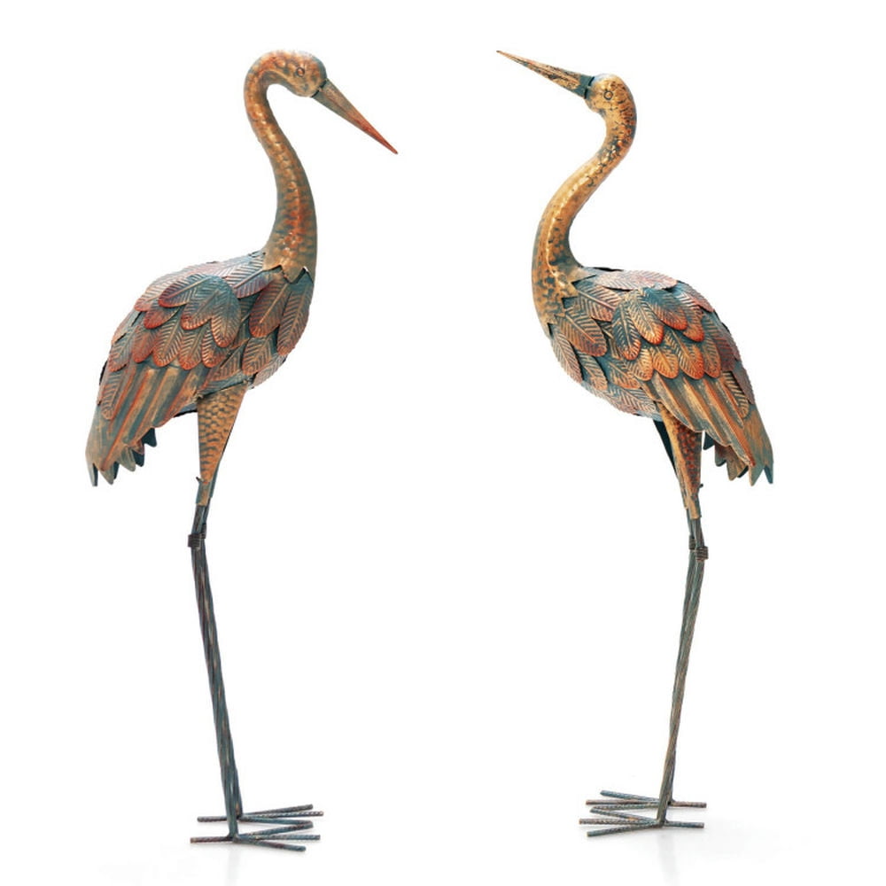Kadyn Outdoor Decor,Set of 2 Crane Garden Statues Standing Metal Crane ...