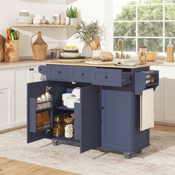 Kadyn Rolling Kitchen Islands Table with Drop Leaf and Charging Station ...