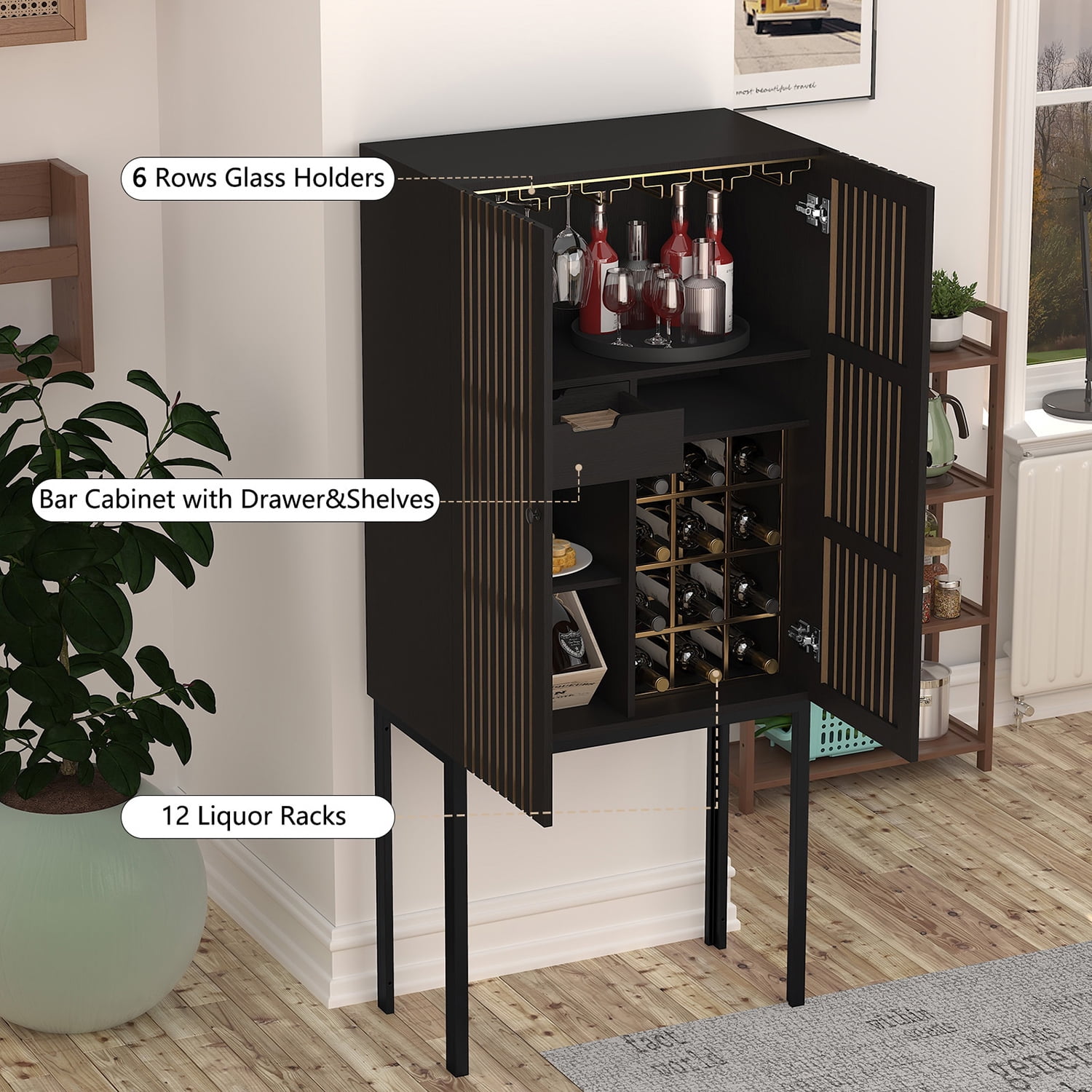 Kadyn Sideboard Storage Buffet Cabinet with Tall Legs and Removable ...