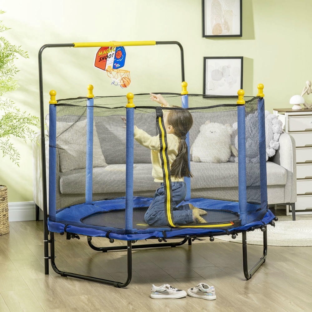 Kadyn Toddler Trampolines with Net, Basketball Hoop and Horizontal Bar ...