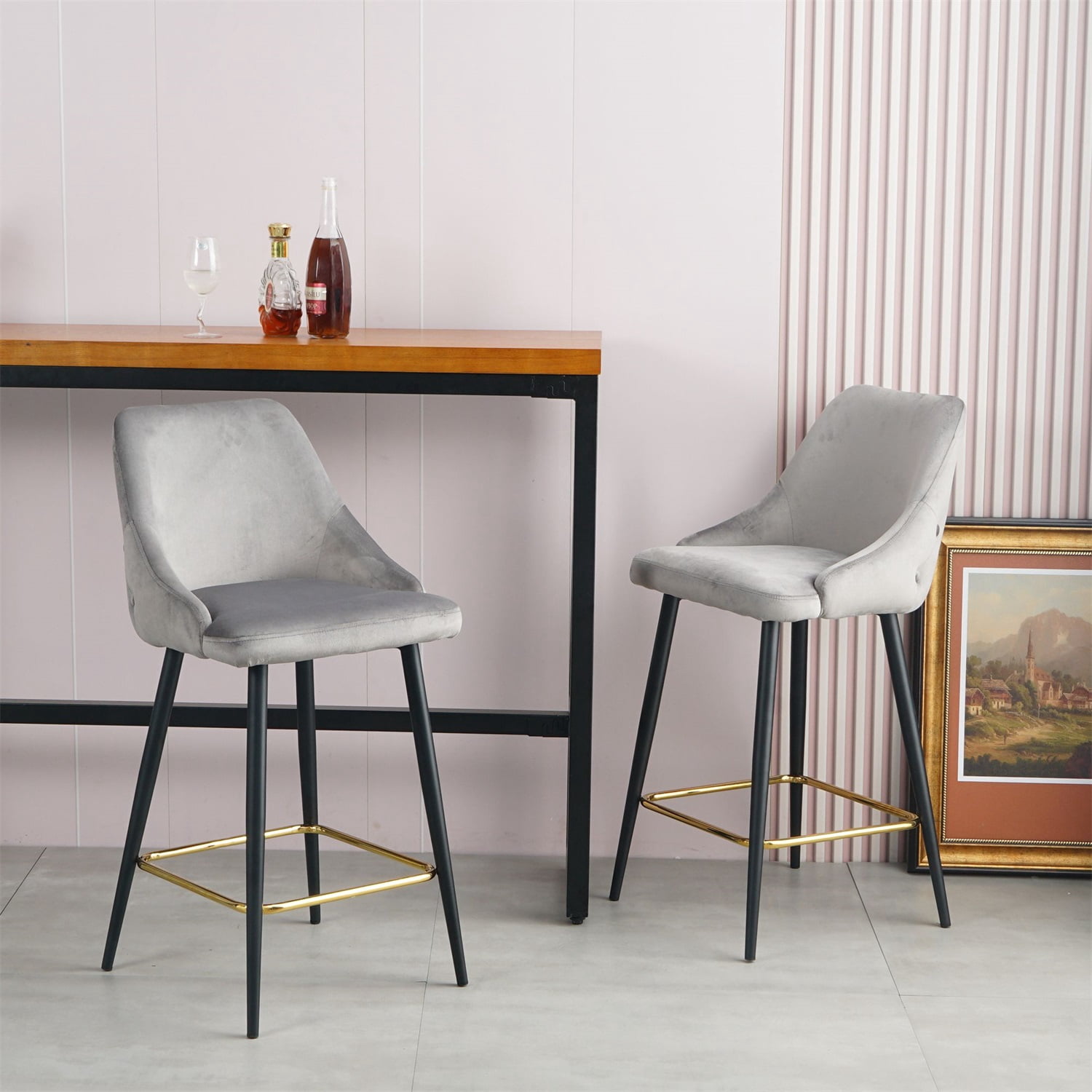 Kadyn Upholstered High Bar Stool Chair Set of 2, Modern Foam Bar Stools ...