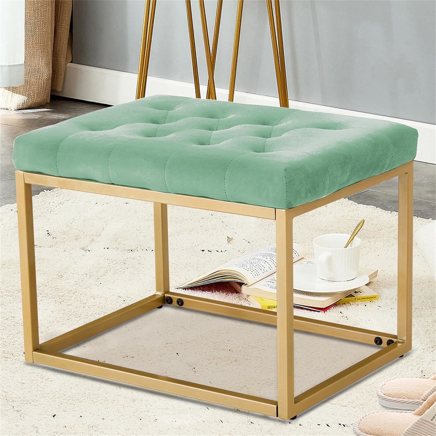 Kadyn Velvet Shoe Changing Stool, Square Footstool with Powder Coating ...