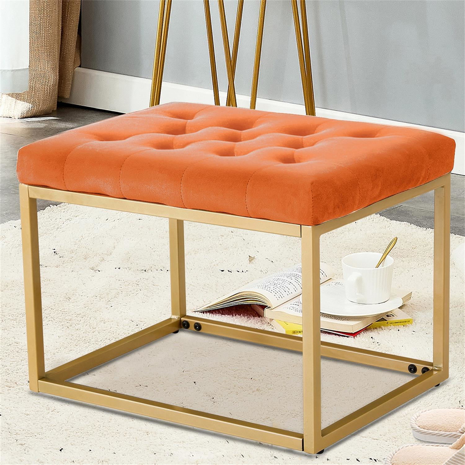 Kadyn Velvet Shoe Changing Stool, Square Footstool with Powder Coating ...