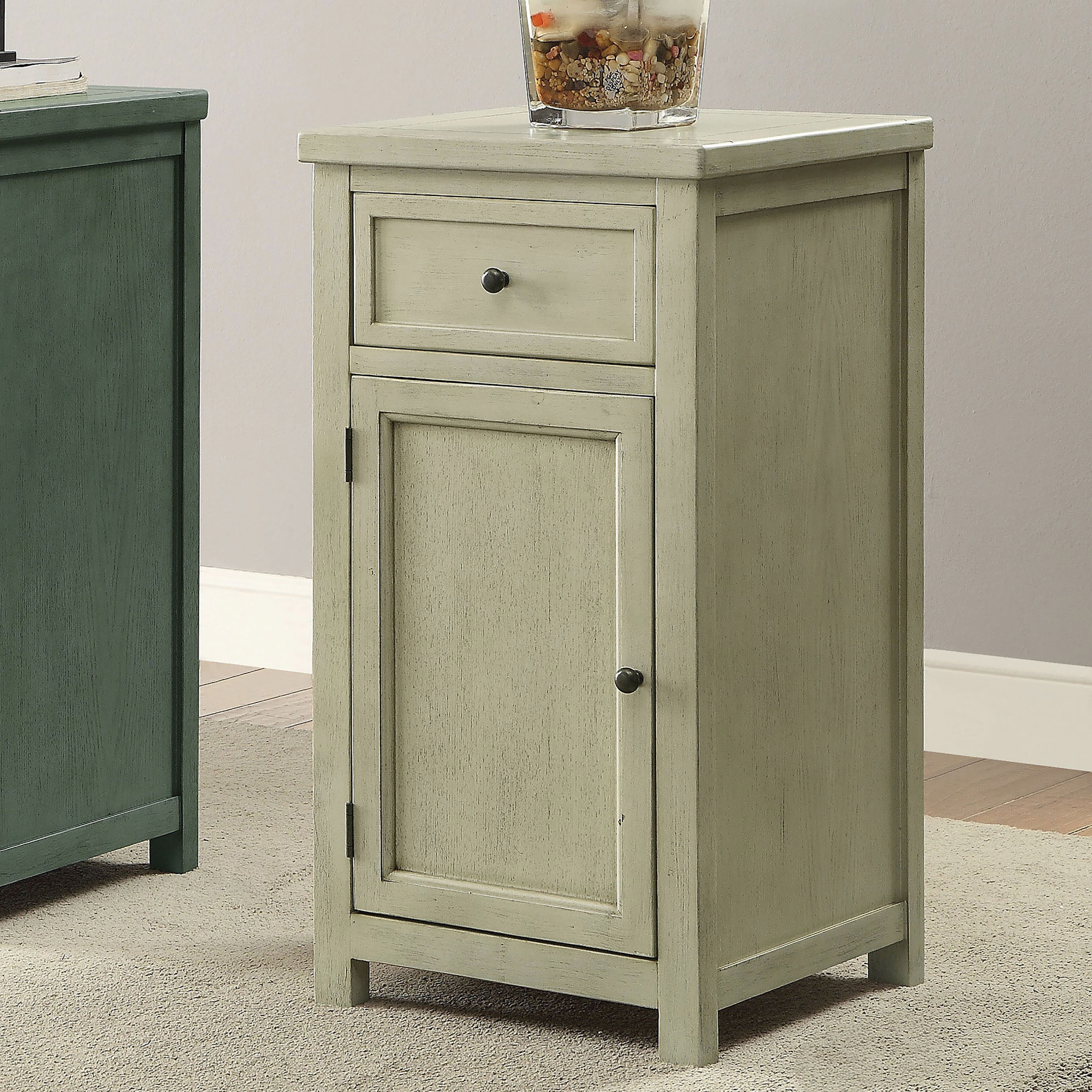 Kae 1-Drawer Solid Wood Side Table, Antique White - Walmart.com