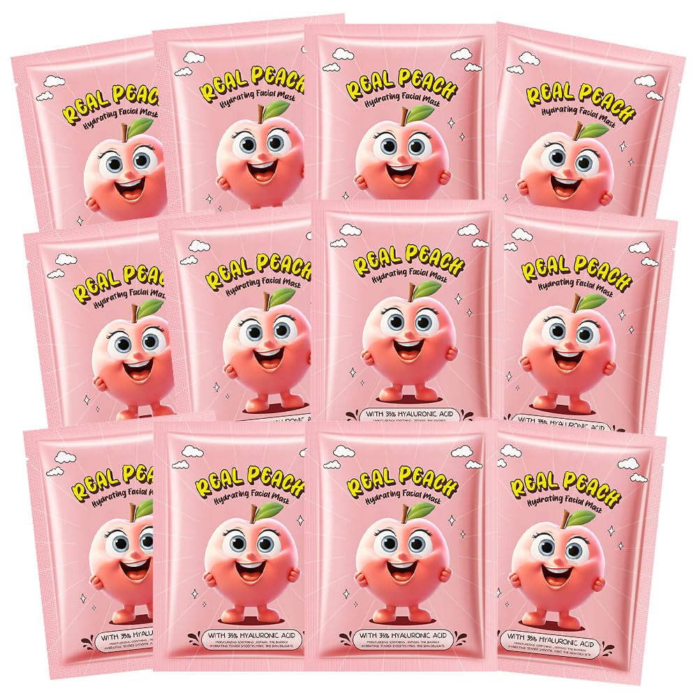 Kaely 12 Pack Peach Face Masks for Kids, Kids Face Mask Spa Day kit ...