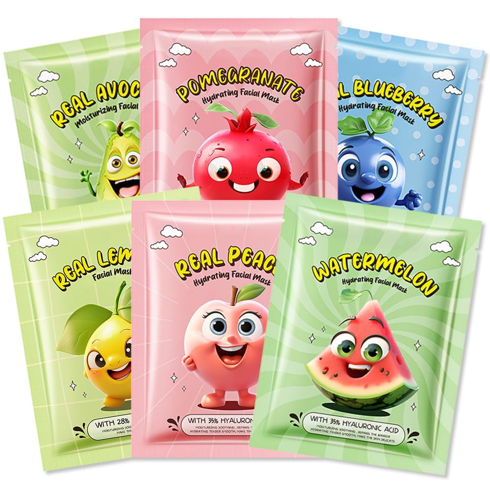 Kaely 6 Pack Fruit IFF17 Face Masks for Kids Face Mask Spa Day kit ...