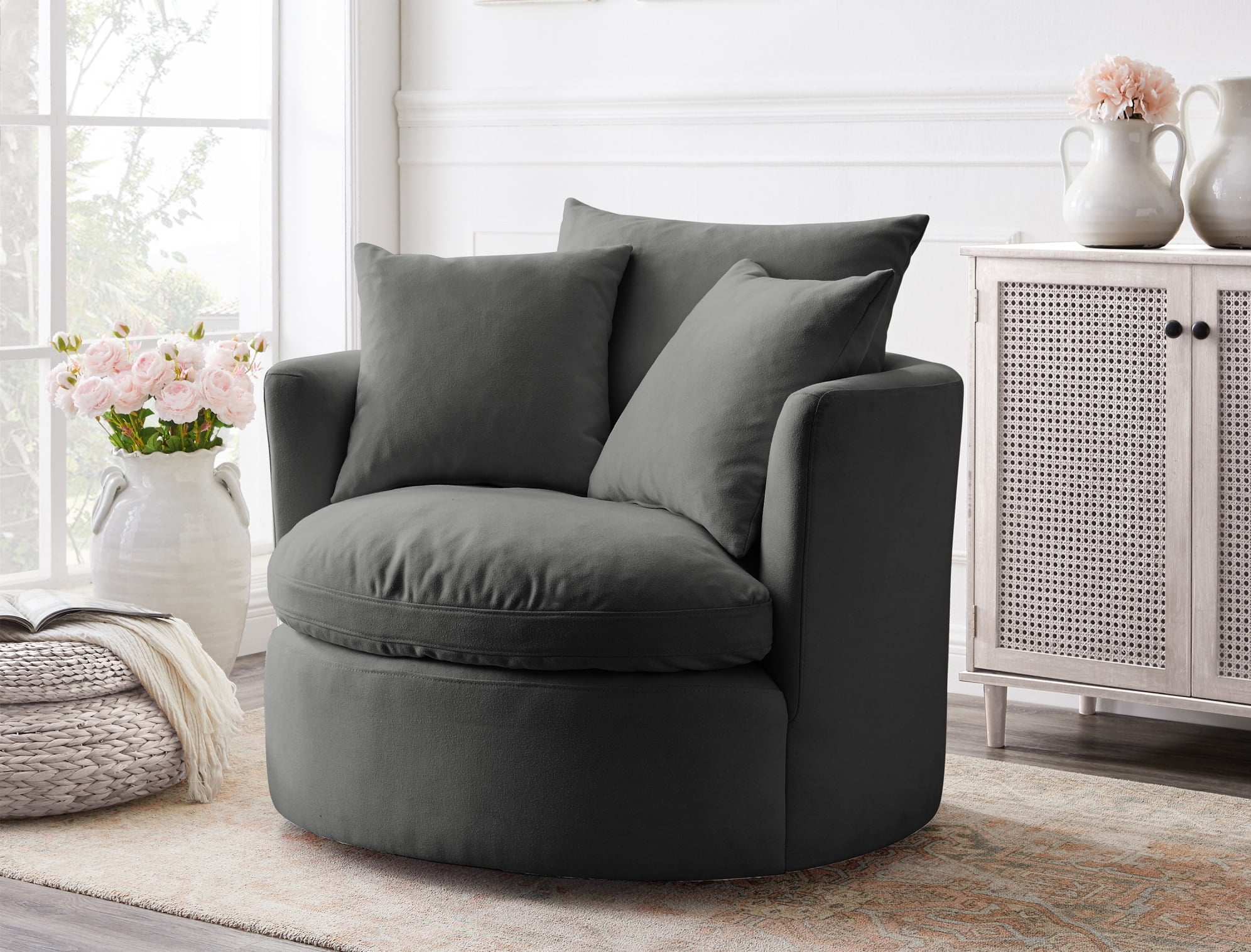 Kaelynn Linen Accent Chair, Charcoal - Walmart.com