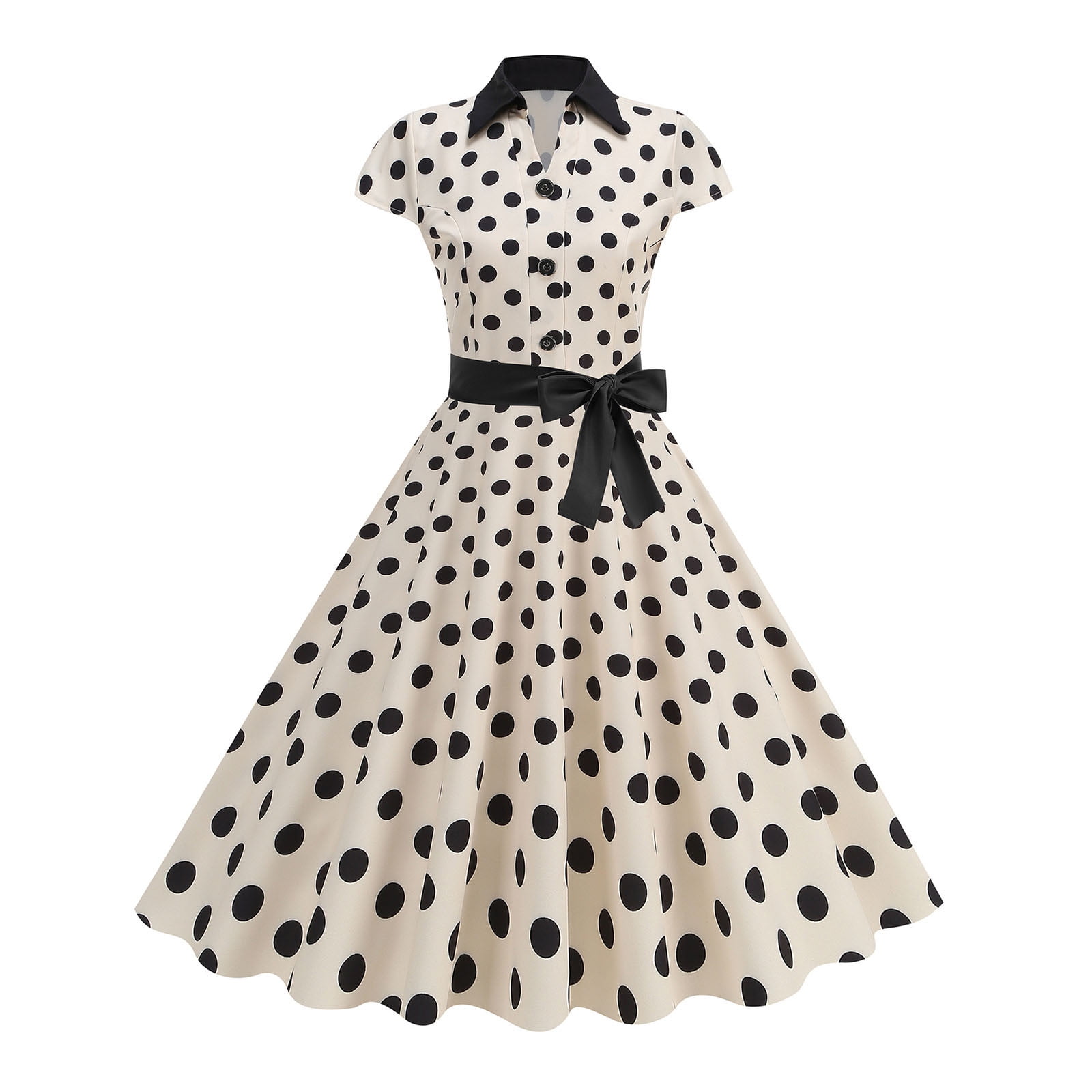 Kaemgyyd 1950s Dresses for Women Vintage Polka Dot Short Sleeve Tie ...