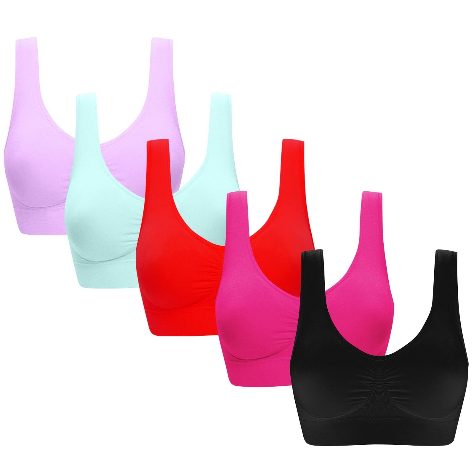 Kaemgyyd 5 Pack Comfort Bra for Women Plus Size Seamless Pads Sleep ...