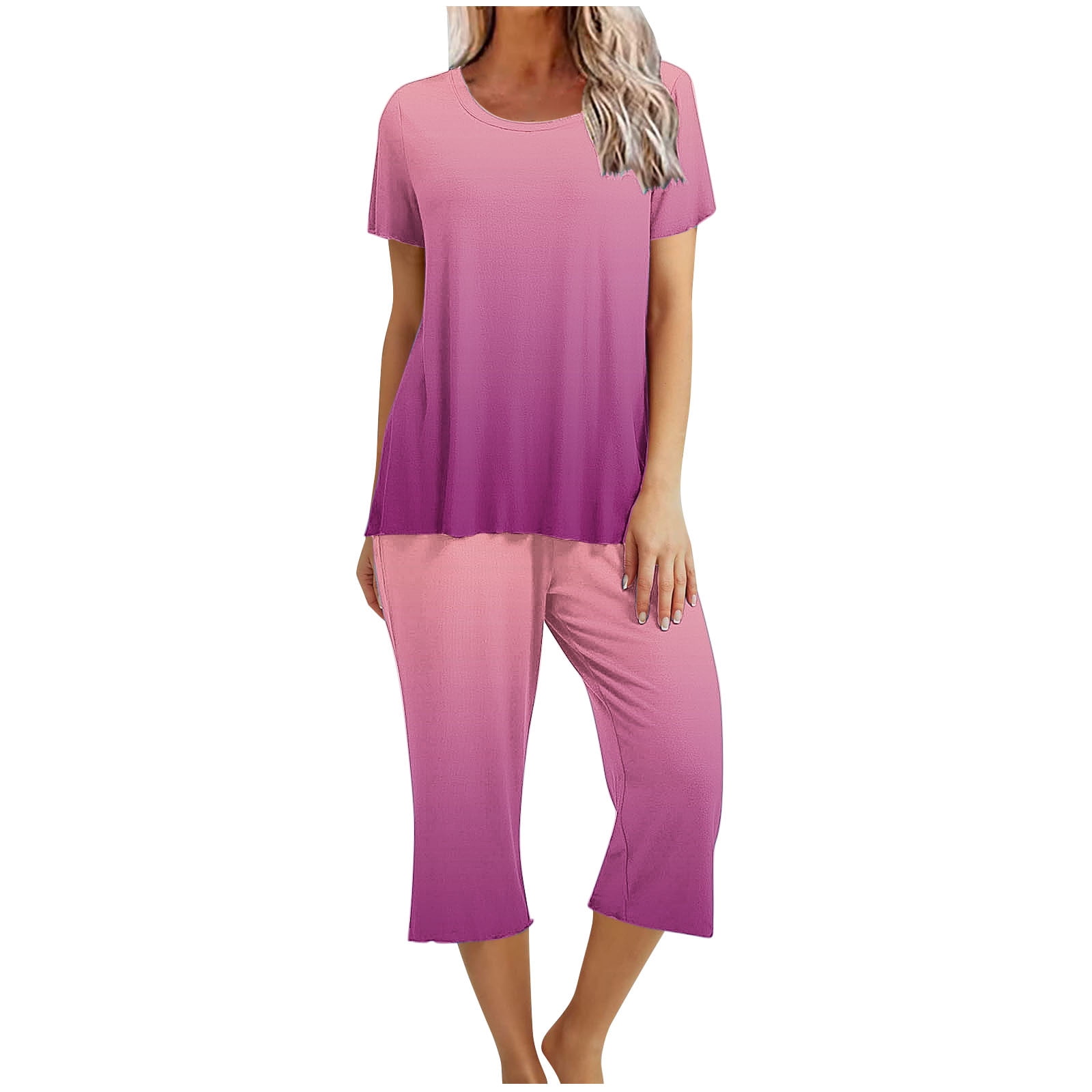 Kaemgyyd Capri Pajama Sets for Women Short Sleeve Gradient Tops Soft ...