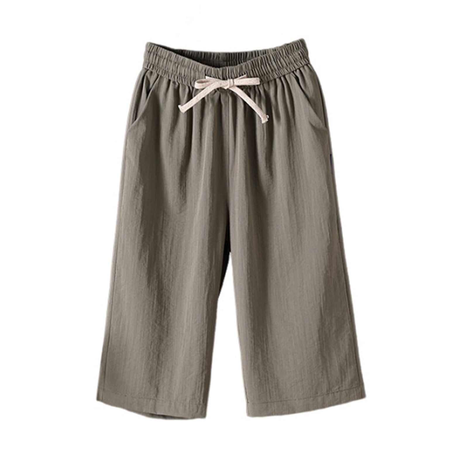 Kaemgyyd Capri Pants for Women Cotton Casual Elastic Waist Wide Leg ...