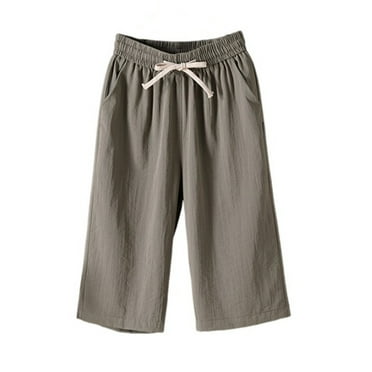 Dyegold Capris For Women Casual Summer Cotton Linen Cropped Pants Elastic Waist Drawstring Plus ...