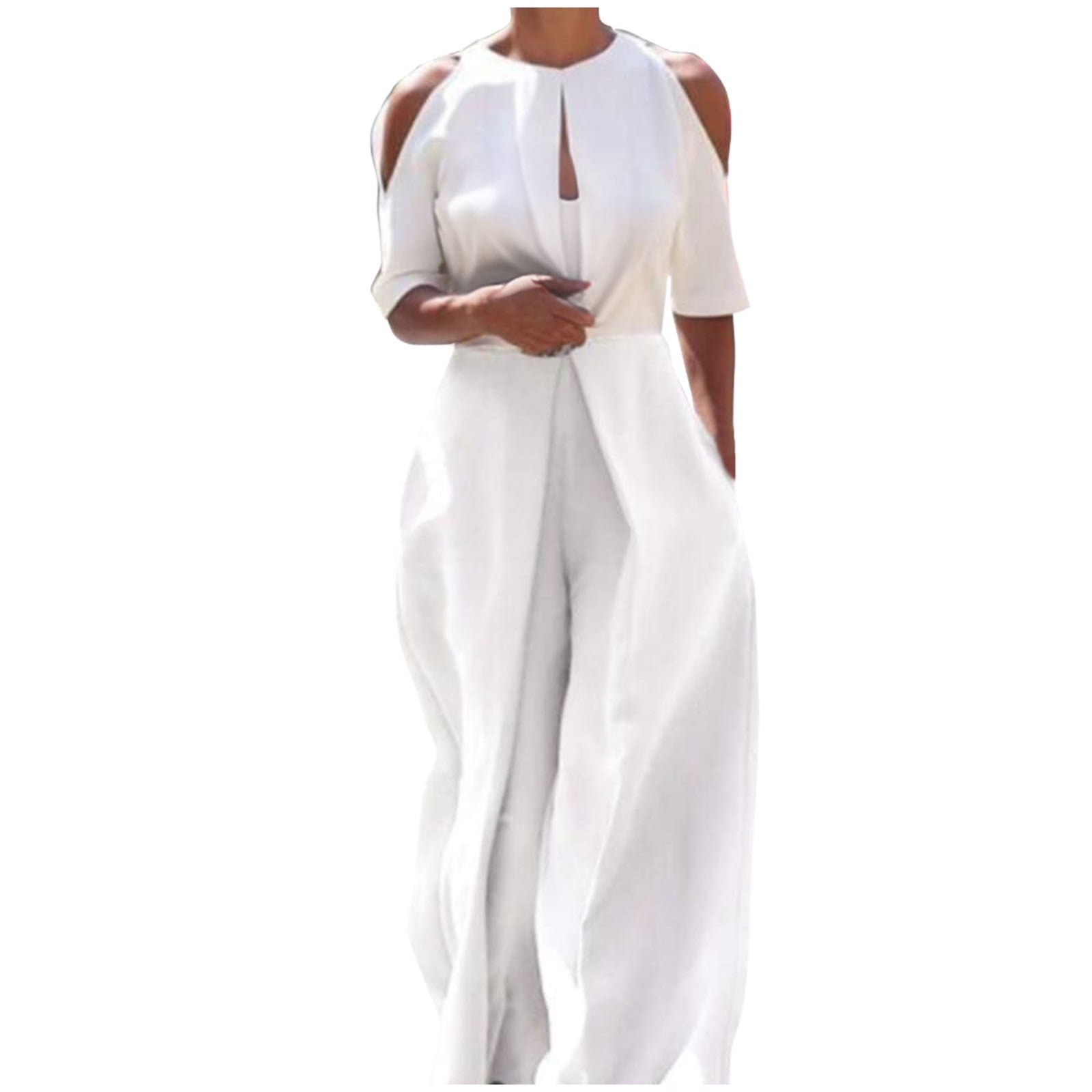 Kaemgyyd Elegant Jumpsuits for Women Short Sleeve Cold Shoulder One ...