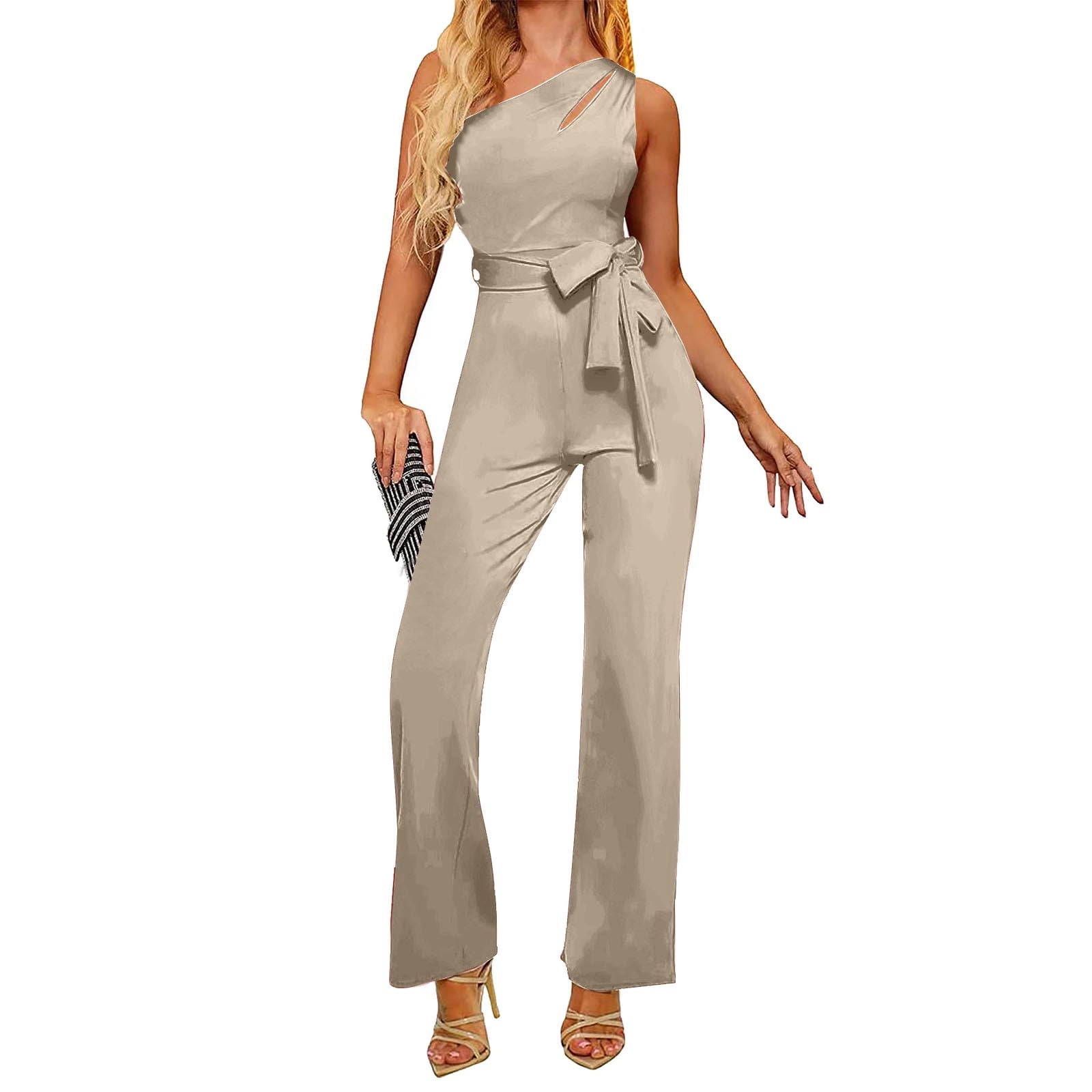 Kaemgyyd Formal Jumpsuit for Women One-Shoulder Cutout Elegant Clubwear ...
