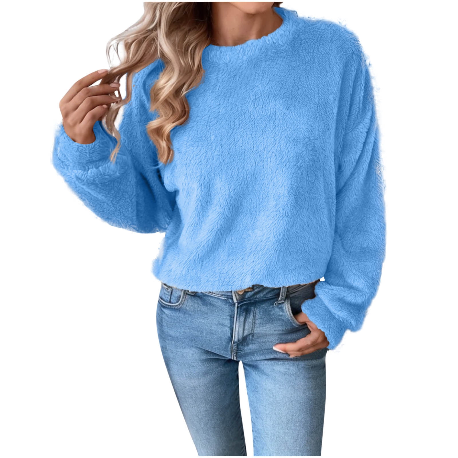 Kaemgyyd Fuzzy Fleece Tops for Women Cozy Winter Warm Sherpa Pullover ...