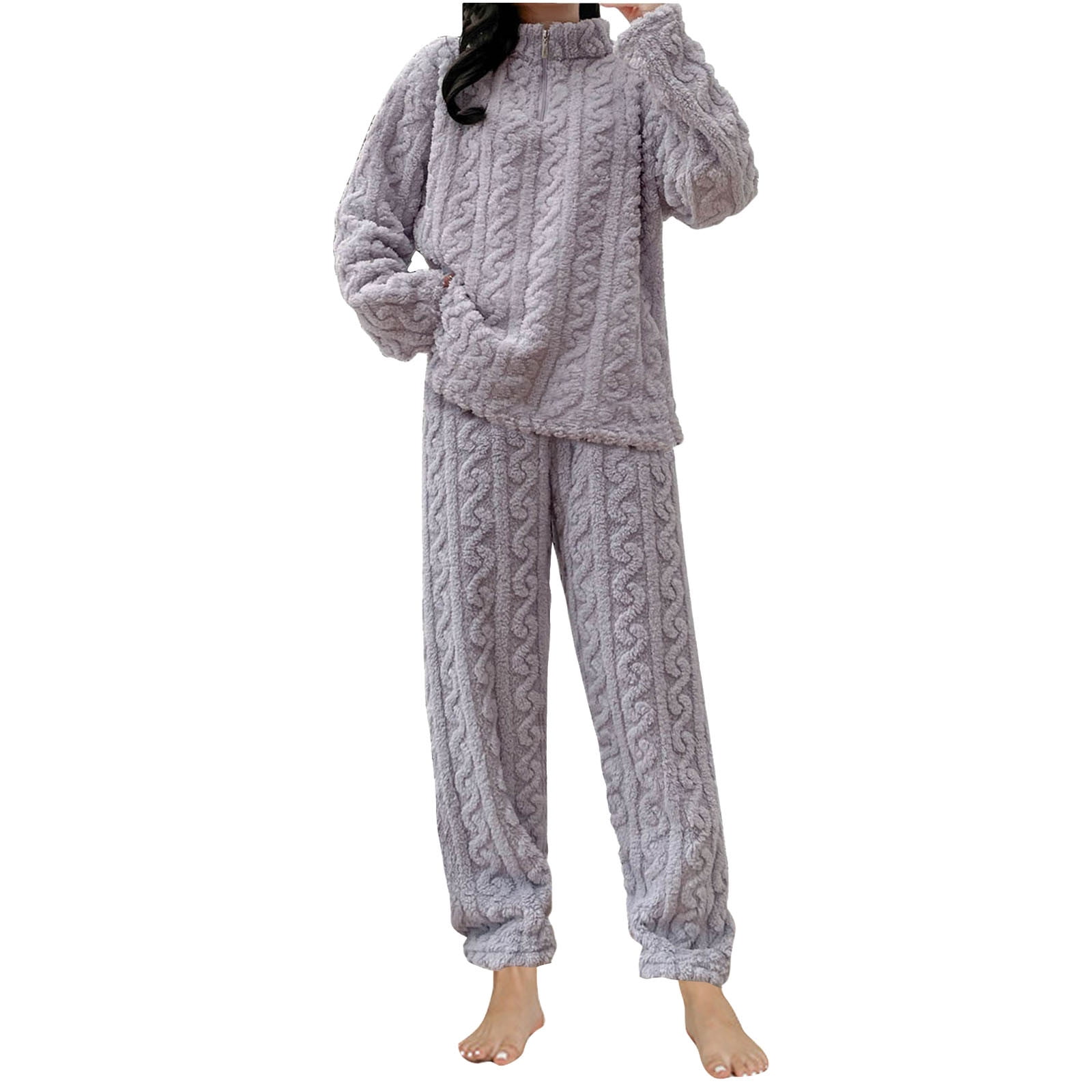 Kaemgyyd Fuzzy Pajamas for Women Set Fleece Quarter Zip Pullover Tops ...