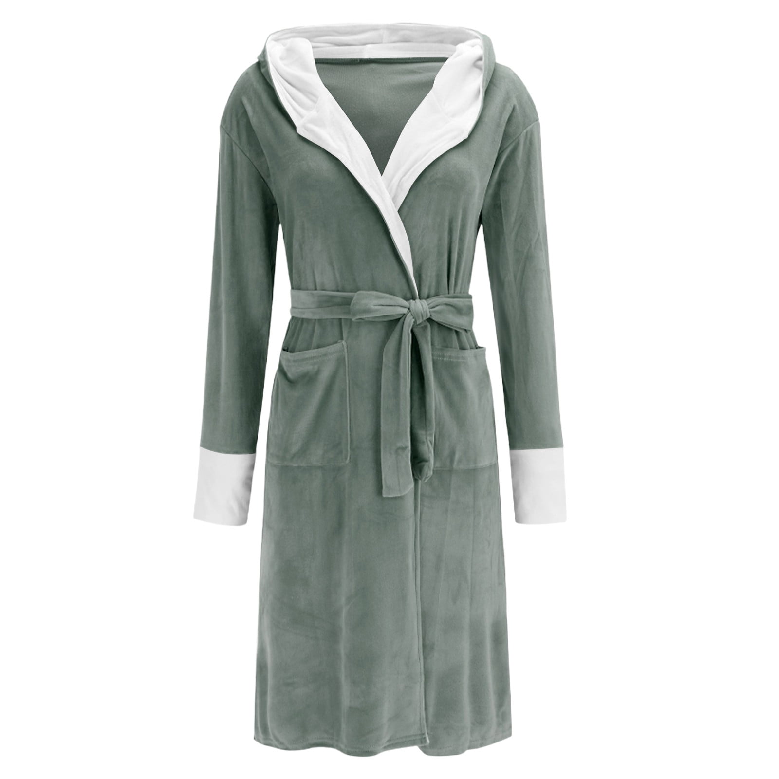 Kaemgyyd Hooded Robes for Women Sherpa Fleece Belted Shower Bathrobes ...