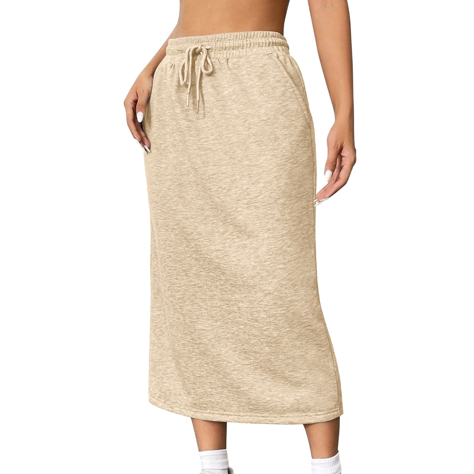 Kaemgyyd Long Skirts for Women Fall Fashion High Waist Drawstring Midi ...
