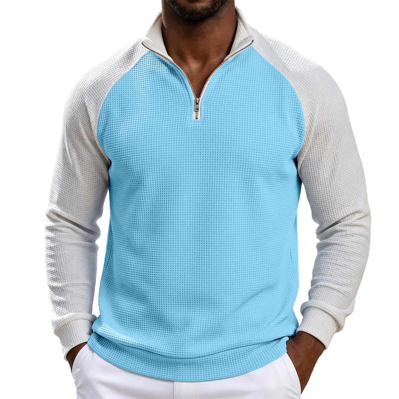 Kaemgyyd Mens Quarter Zip Shirt Breathable Color Block Shirts Stand