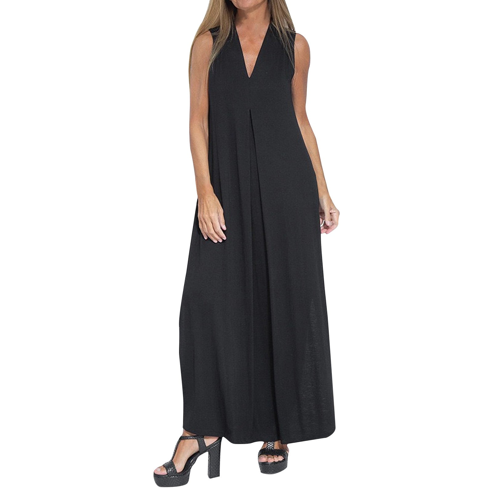 Kaemgyyd Plus Size Maxi Dress for Women Sleeveless V Neck Long Casual ...