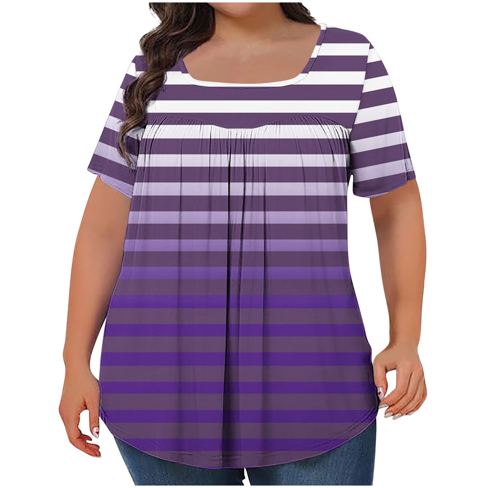 Kaemgyyd Plus Size Tops for Women Summer Short Sleeve Pleated Square ...