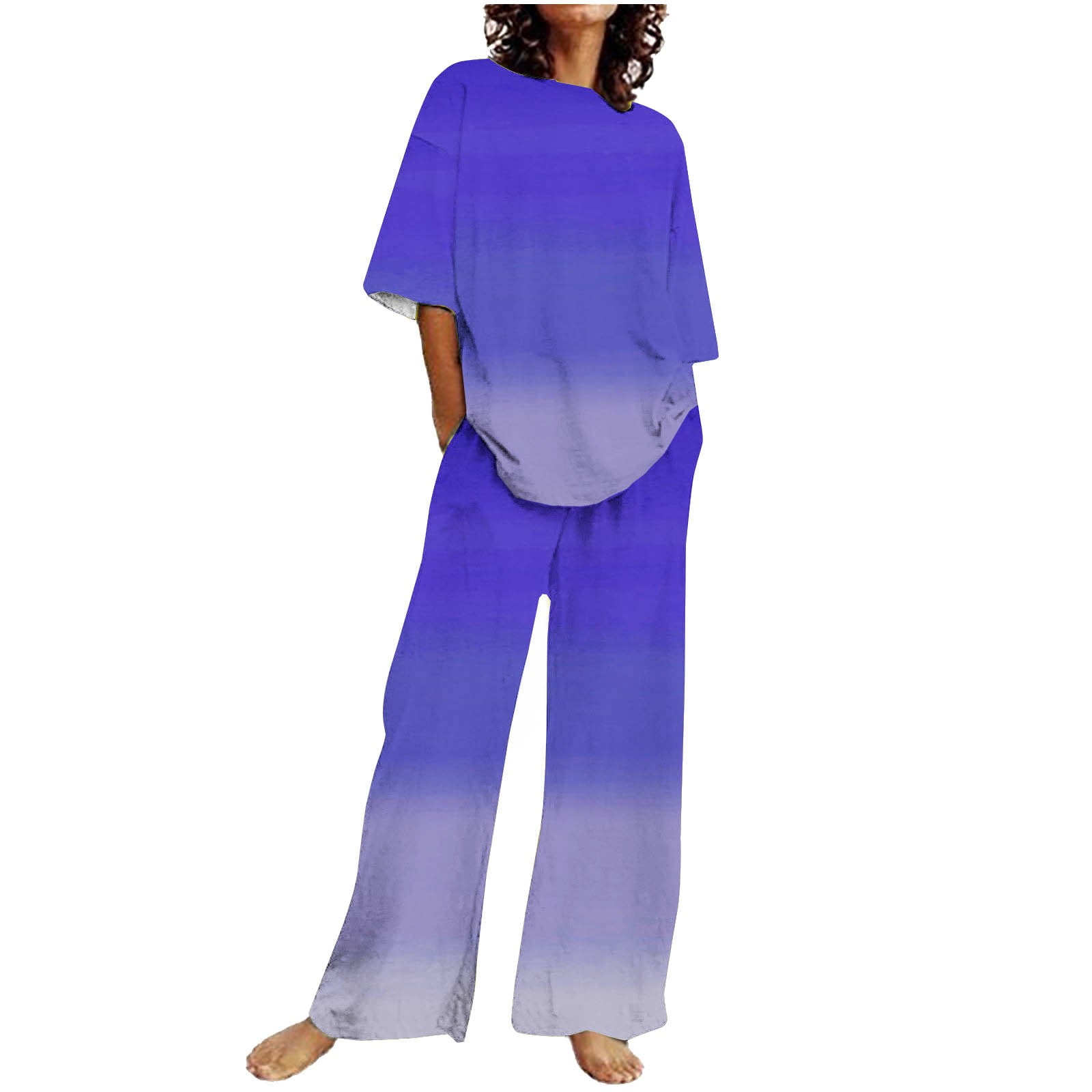 Kaemgyyd Plus Size Two Piece Outfits for Women Oversized Crew Neck Tops ...