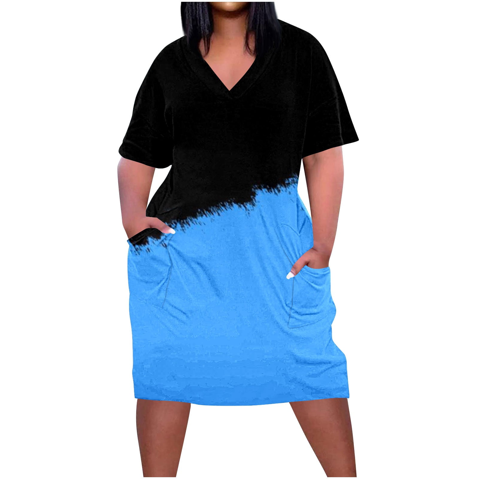 Kaemgyyd Plus Size Womens Shirt Dress Short Sleeve Color Block Dresses ...