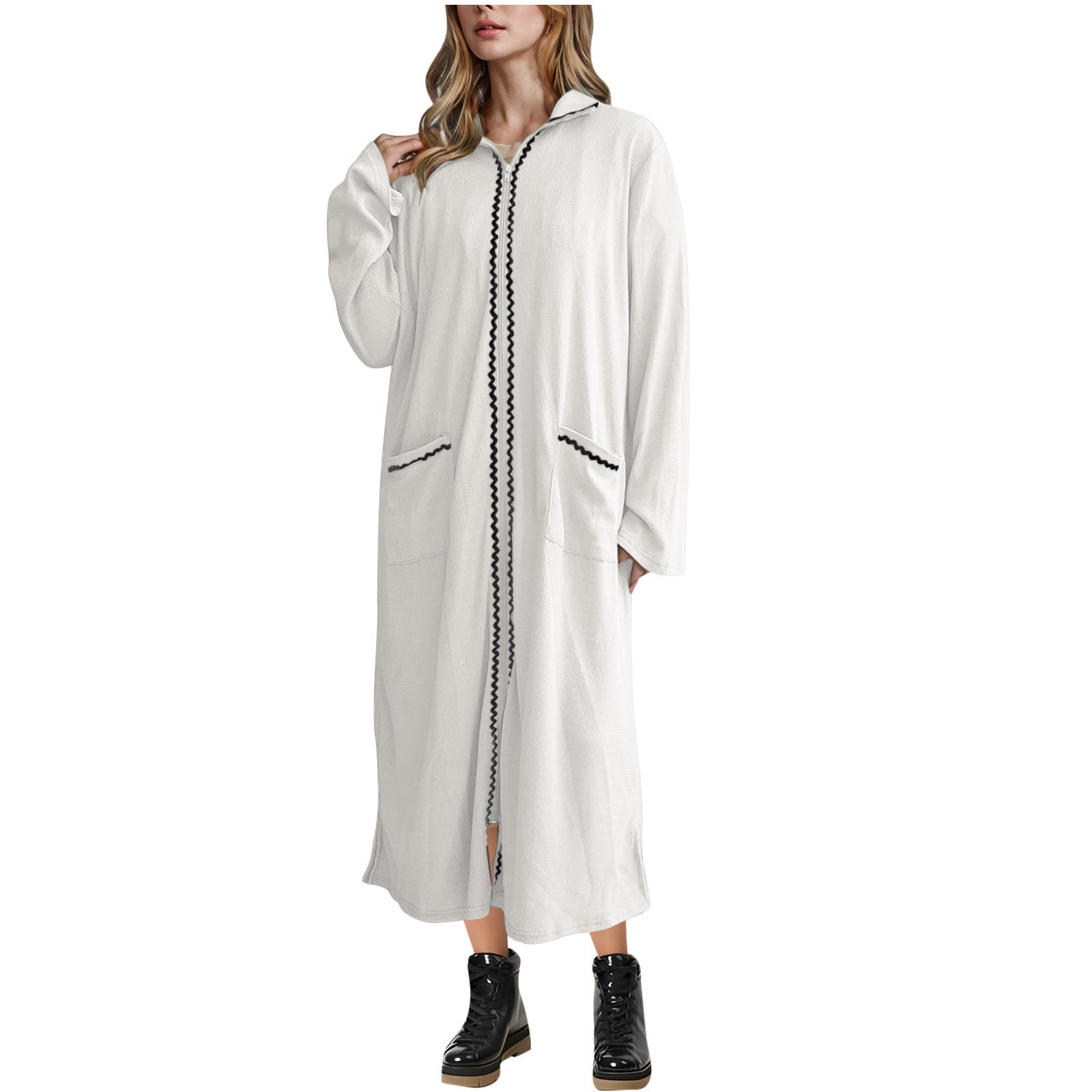 Kaemgyyd Robe for Women Fall Winter Warm Zipper Bathrobe Ribbed Long ...