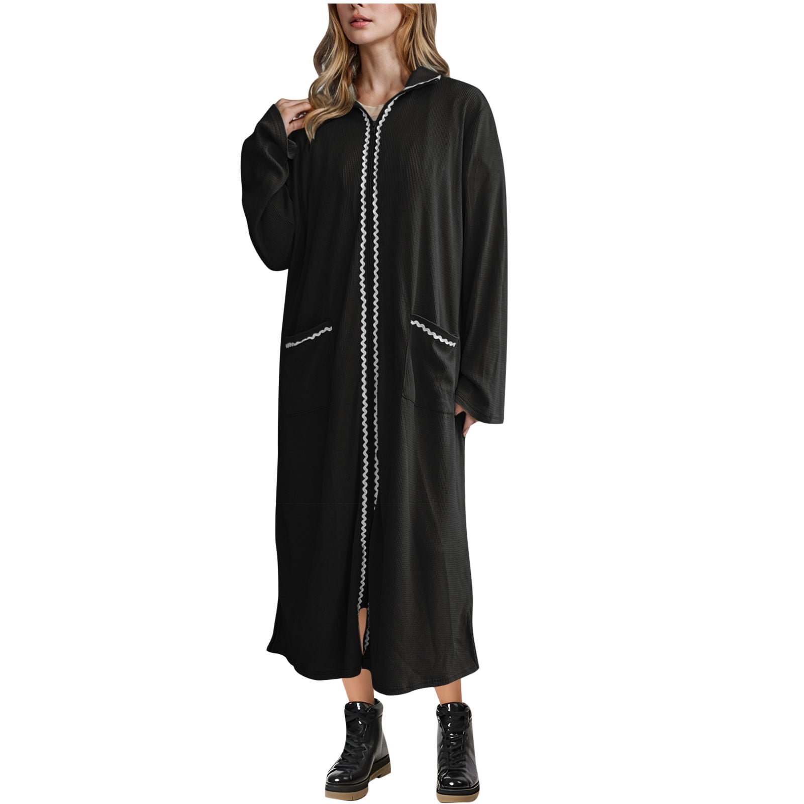 Kaemgyyd Robe for Women Fall Winter Warm Zipper Bathrobe Ribbed Long ...