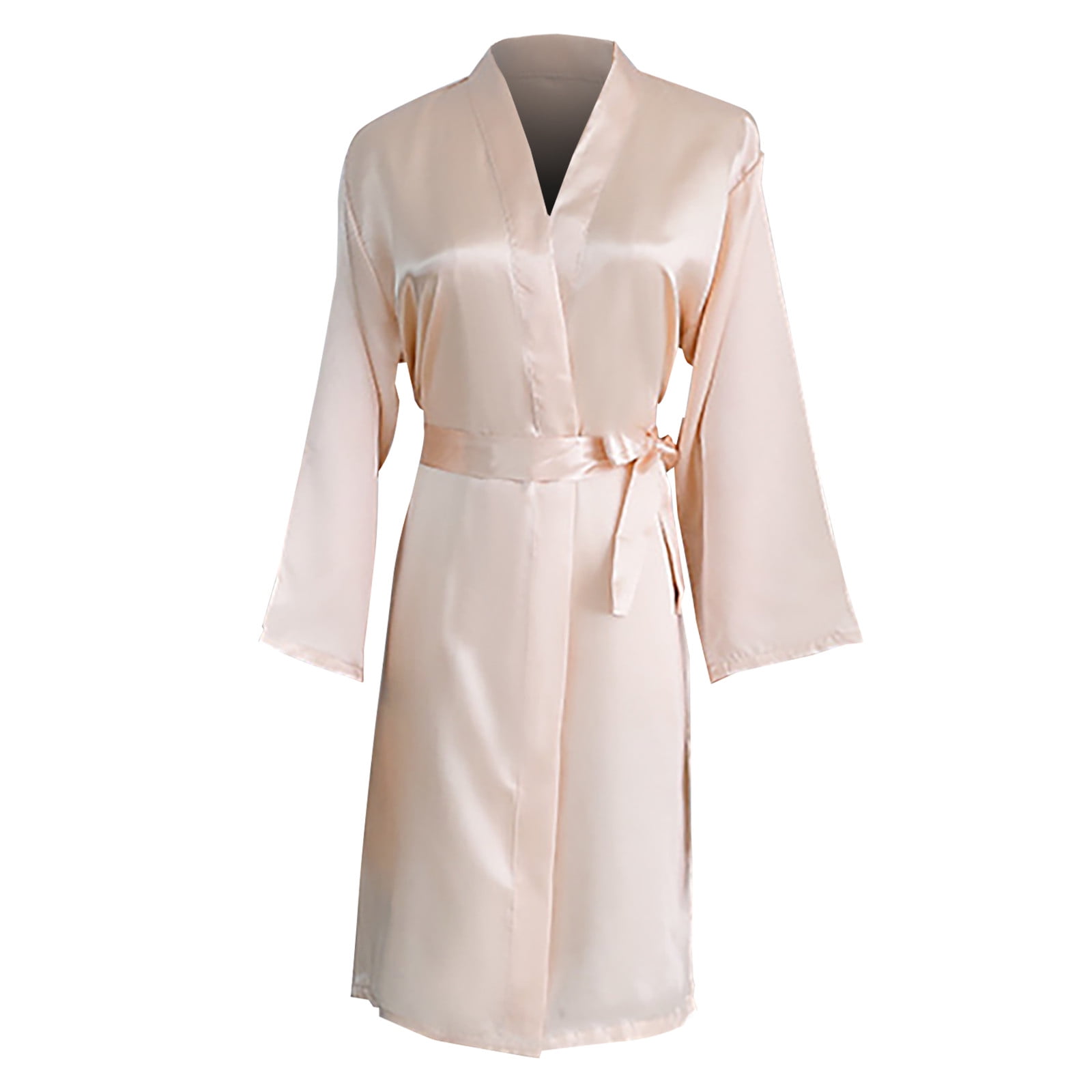 Kaemgyyd Satin Robes for Women Solid Long Sleeve Silk Bathrobe Soft ...
