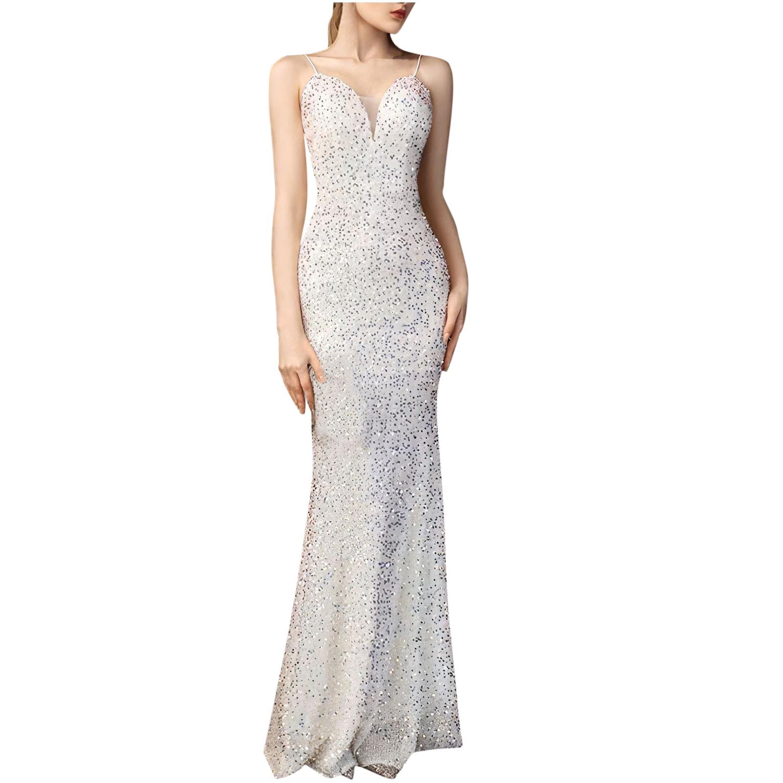 Kaemgyyd Sequin Dresses for Women Spaghetti Straps Sparkly Formal ...