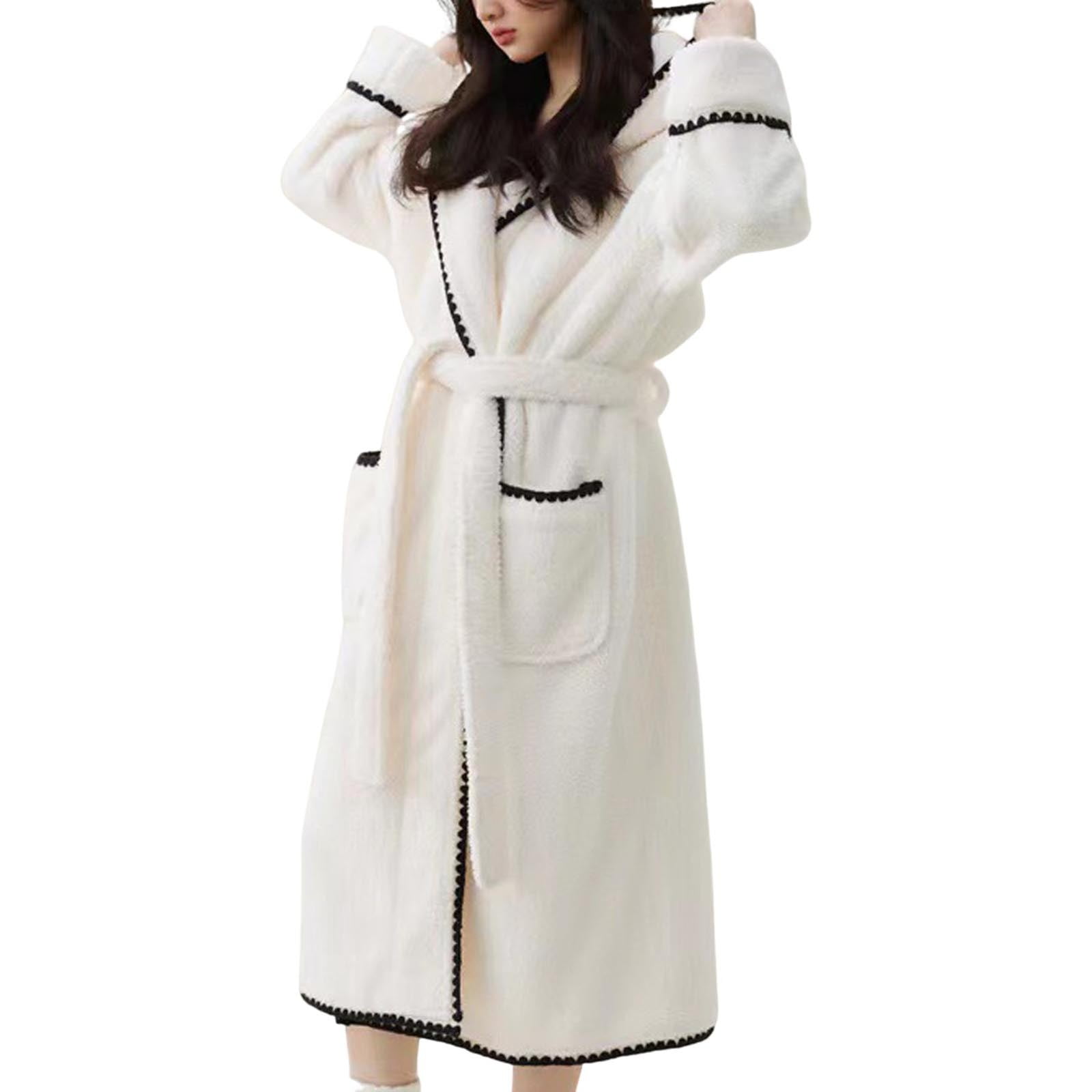 Kaemgyyd Sherpa Robes for Women Long Sleeve Hooded Bathrobes Casual ...