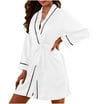 Besolor Womens Plus Size Silk Satin Robes V Neck Half Sleeve Bathrobe ...